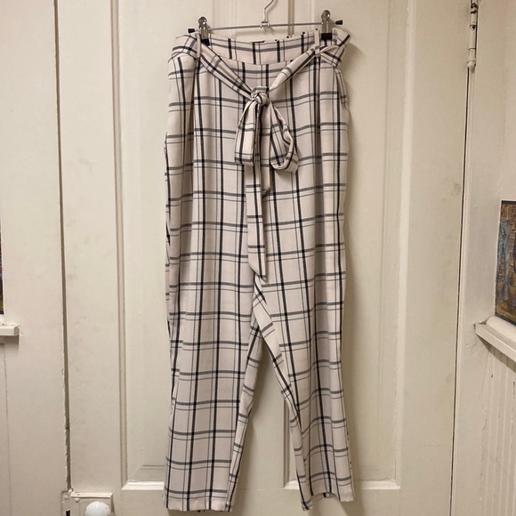 SHEIN | Pants & Jumpsuits | Window Pane Plaid Pullon Slacks With Tie ...